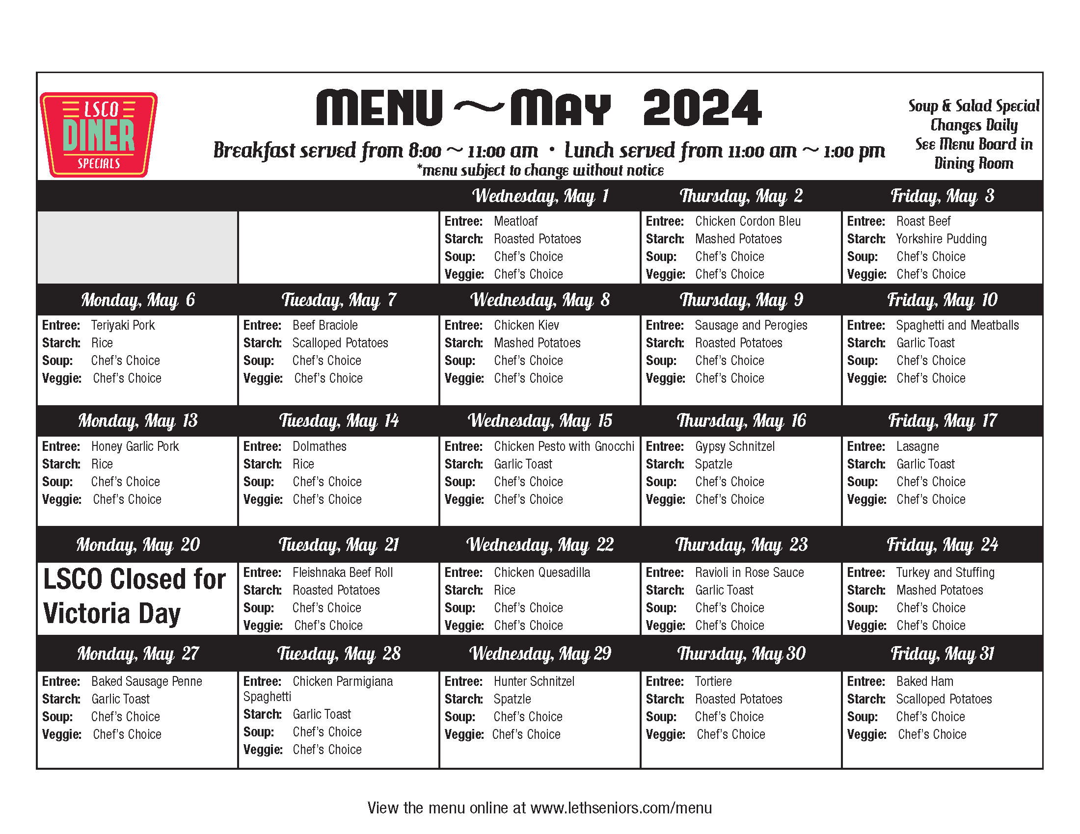 LSCO Dining Room Menus – Lethbridge Senior Citizens Organization